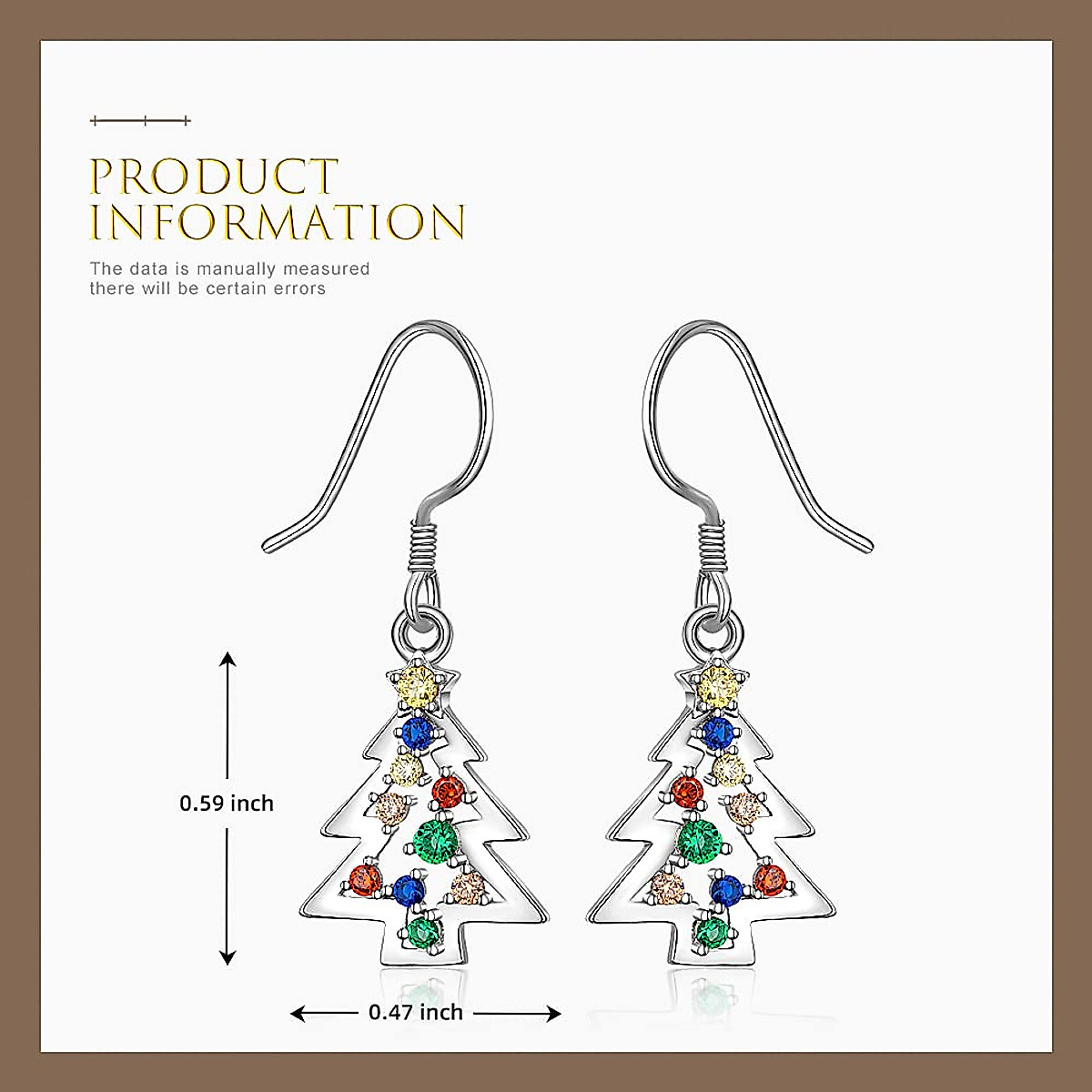 Christmas Tree Dangle Earrings Drop Star S925 Sterling Sliver for Women Colorful CZ Hypoallergenic Piercing Cute Fish Hook Festive Winter Holiday Jewelry Xmas Gift