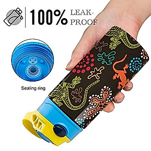 Thermos Cup 500Ml Cartoon Gecko Insulated Water Bottle With Straw For Sports And Travel 7.5x2.7 in