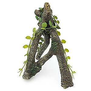 AQUA KT Reptile Corner Branch with Green Leaves Terrarium Desert Habitat Decoration for Lizard Snake Bearded Dragon Chameleon Hermit Crab Leopard Gecko Amphibian Climbing