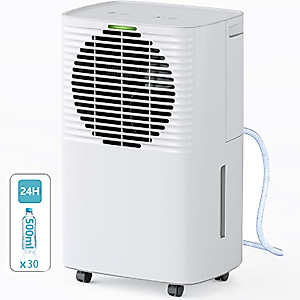 30-Pints Dehumidifier for Basements - 1500 Sq. Ft. Dehumidifier with Auto or Manual Drainage - Compact Dehumidifier with Intelligent Humidity Control | Auto Defrost | Dry Clothes