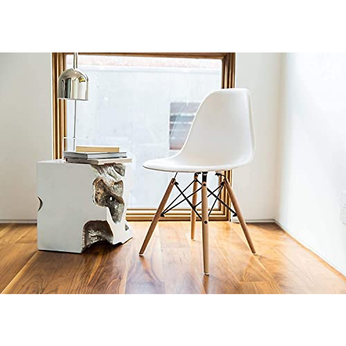 UrbanMod Mid Century Style Easy Assemble’ Modern DSW ErgoFlex ABS Plastic and ‘One Wipe Wonder’ Comfortable White Dining Chairs Meets 5-Star, Set of 2 (Natural)