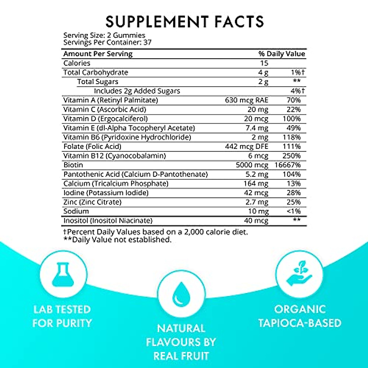 Sugarbear Hair Vegan Vitamin Gummies for Normal Hair Growth Vitamin C, Biotin, B12, Zinc, Iodine, Folic Acid, Coconut Oil, Hair and Nails Supplement for Women & Men 75ct(1 Month Supply + 7 Bonus Days)