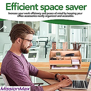 MissionMax Natural Pine Wood Desk Organizer with File Organizer