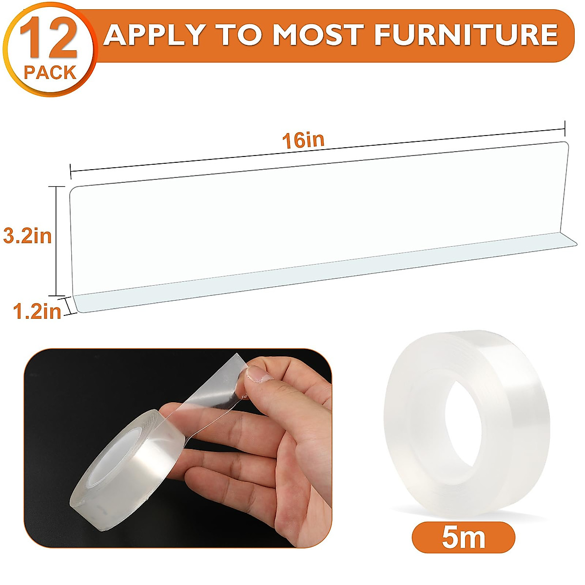 NEOACT 12 Pack Under Couch Blocker(3.2" H 16" L), Under Bed Blocker for Pets, Toy Blockers for Furniture, Stop Things Going Under Couch Sofa and Bed, Suit for Hard Surface Floors