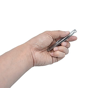 Ausomtek Nose Hair & Ear Hair Trimming Tweezers, Eyebrow Grooming Scissors, Eyelash Clipper, Stainless Steel Grooming Scissors, Safe Round-Headed, for Men and Women (Cyan PU Case) (1 Pack)