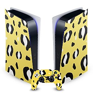 Yellow Leopard Art Mix Matte Vinyl Faceplate Sticker Gaming Skin Case Cover Compatible with Sony Playstation 5 PS5 Digital Edition Console and DualSense Controller