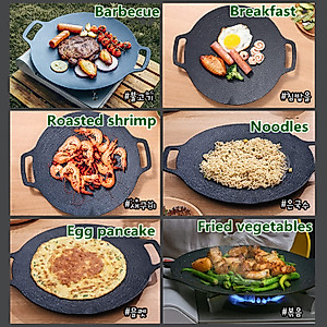 IFASHIHOME Korean Style BBQ Grill Pan,13" Non-stick Smokeless Circular Grill Pan with Silicone handle,Medical Stone Coated Barbecue Stovetops Frying Pan for Indoor Outdoor Camping baking Pan