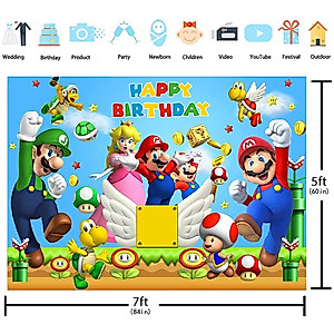 Sakurar SK Mario Birthday Bakdrop Adventure Game Video Mario and Princess Peach Backdrop Vinyl Birthday Party Baby Shower Decoration Mario Party Background 7x5ft