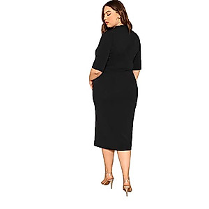 Floerns Women's Plus Size Mock Neck Short Sleeve Bodycon Pencil Midi Dress Black Pure 2XL