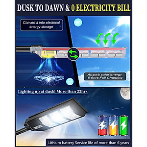 Solar Street Lights Outdoor, 800W Solar Parking Lot Lights, 6500K LED Street Light Dusk to Dawn, Solar Lights Outdoor Waterproof IP66, Wide Angle Lamp with Motion Sensor, for Yard, Commercial Grade