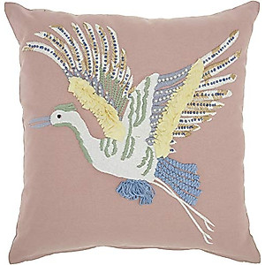 Mina Victory Plush Lines Flying Stork Multicolor 18" x 18" Throw Pillow