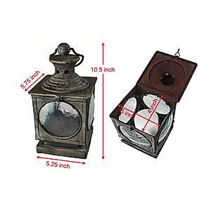 Metal Square Hanging Candle Lantern for Home Living Room Outdoor Outside Garden Yard Patio, Curved Glass Insert