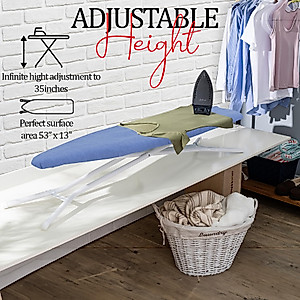 Tidy Zebra Compact Ironing Board Full Size MADE IN THE USA – 4 LEG Extra Durable & Sturdy Ironing Boards with Thick Iron Board Cover – Foldable Ironing Board for Easy Storage Height Adjustable (13x53)