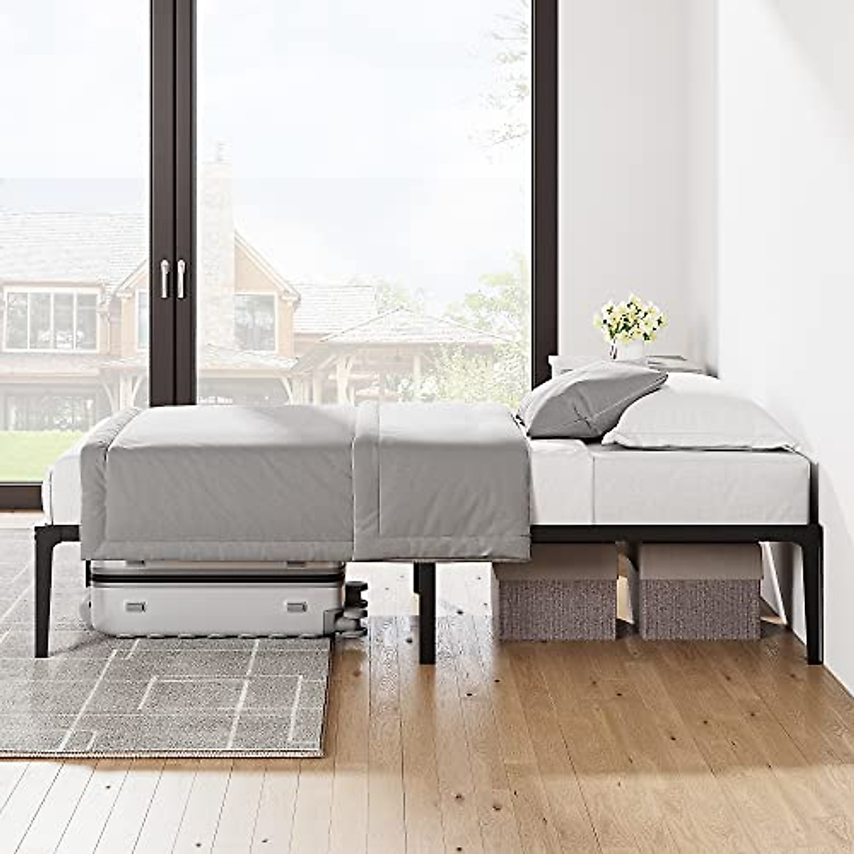 IDEALHOUSE 14 Inch Twin Metal Platform Bed Frame Heavy Duty Steel Slat No Box Spring Needed, Easy Assembly, Noise Free, Black (Twin)