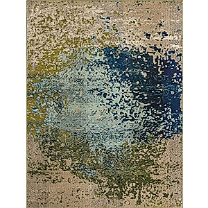 Unique Loom Estrella Collection Abstract, Modern, Light Colors, Distressed Area Rug, 9 ft x 12 ft, Blue/Beige