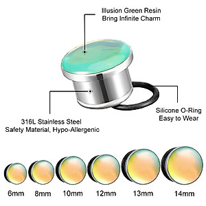 2G-5/8 inch Single Flare Ear Plugs Tunnels 316L Stainless Steel Ear Gauges Illusion Color Expander with O-Ring Body Piercing