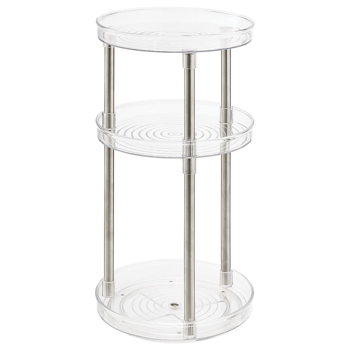 mDesign Spinning 3-Tier Lazy Susan 360 Rotating Makeup Organizer Storage Tower - Beauty Cosmetic Organization Caddy for Bathroom Vanity, Countertop, Makeup Table - Ligne Collection - Clear