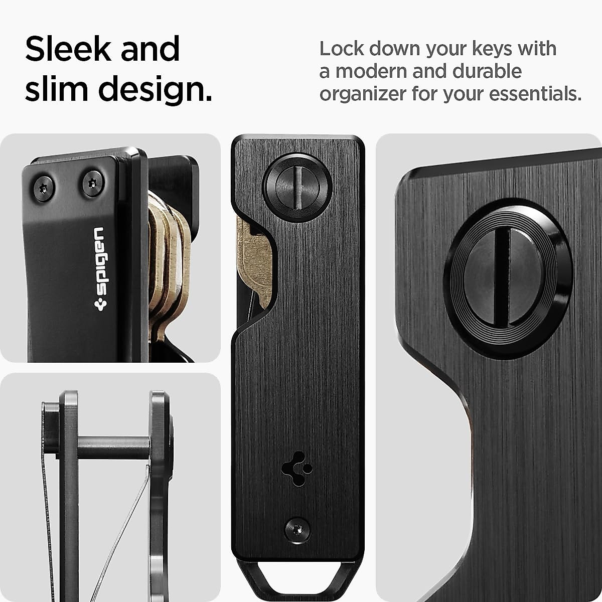 Spigen Life Metal Fit Key Chain Key Holder Metallic Key Organizer Minimalist Compact Keyholder with Key Ring - Black