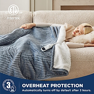 Bedsure Electric Blanket Heated Throw - Soft Ribbed Flannel Heated Blanket, Fast Heating Electric Throw with 6 Heating Levels & 4 Time Settings, 3 Hours Auto-Off (50x60 inches, Grey)