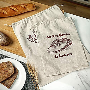 Linen Bread Bags, Pack of 4 Large and Extra Large Natural Unbleached Bread Bags, Reusable Drawstring Bag for Loaf, Homemade Artisan Bread Storage, Linen Bags for Food Storage, Ideal Gift for Bakers
