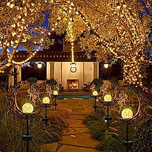 Solar Garden Lights Outdoor Decor, Moon Fairy Crackle Glass Globe with Angel Yard Pathway Stake Lights Solar Powered Waterproof for Walkway Lawn Patio Courtyard Garden Decoration Mothers Day Gifts
