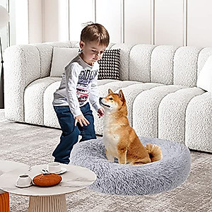 Waterproof Dog beds for Medium Dogs, Calming Anti Anxiety Cat Beds, Round Fluffy Faux Fur Plush Cozy - Confortable & Warm Donut Washable Pet Bed (16"/20"/24"/27"/36")