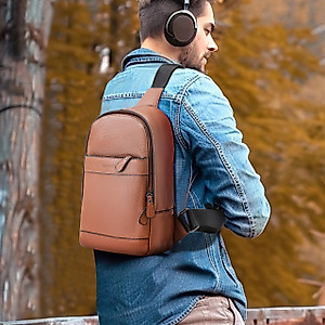 Genuine Leather Shoulder Backpack For Men Women Sling Crossbody Bag For Travel Crossbody Backpack with Charging Port - Black