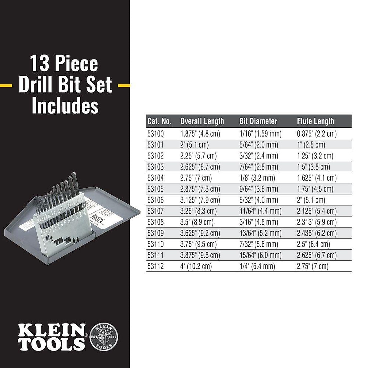 Klein Tools Regular-Point Drill-Bit Set, 13 Pc