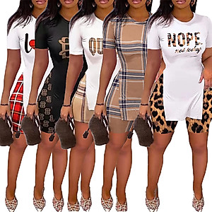 MRSYVES 2 Piece Outfits for Women Short Sleeve Side Split Pullover Shirts and Bodycon High Waist Leggings Pants Short Khaki 3XL