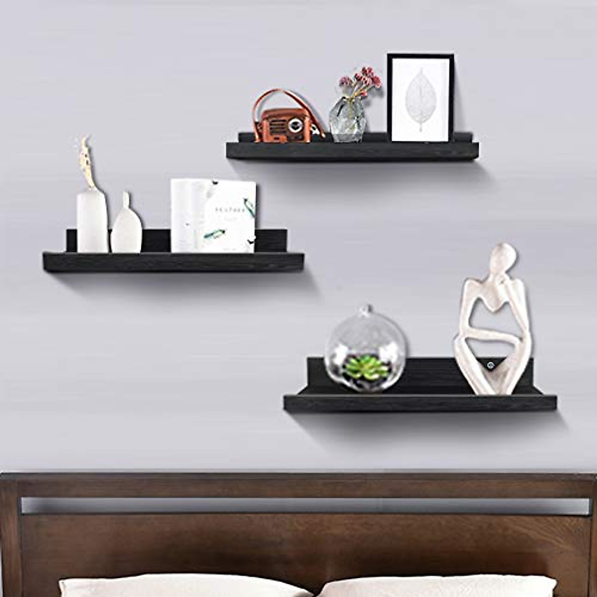 24 Inch Black Wall Mounted Floating Shelves Set of 3, Picture Shelving Ledge for Kitchen, Living Room, Bedroom, Office