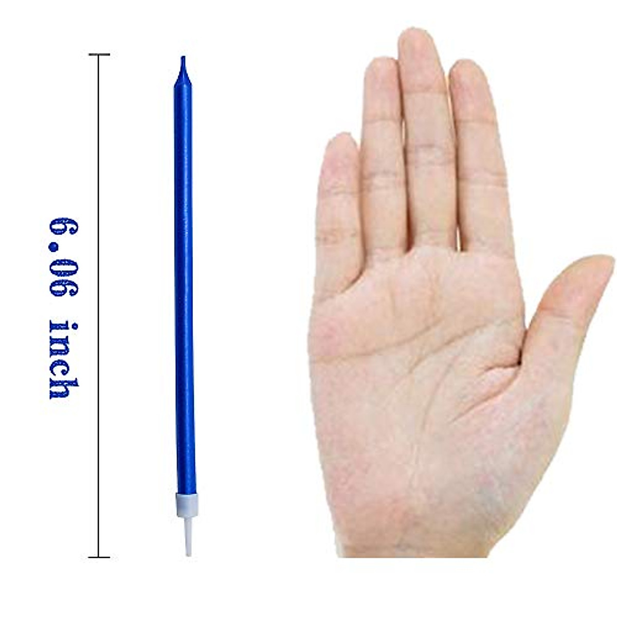 12 Count Long Thin Blue Birthday Cake Candles in Holders for Birthday Wedding Party Cupcake Decorations Tall Candles