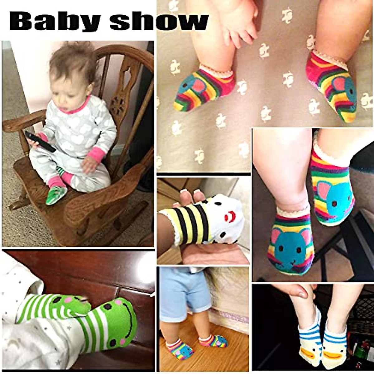Fly love 5 Pairs Baby Toddler Newborn Infant Stripes Anti Slip Non Skid Socks No-Show Crew Boat Cotton Slipper Sock
