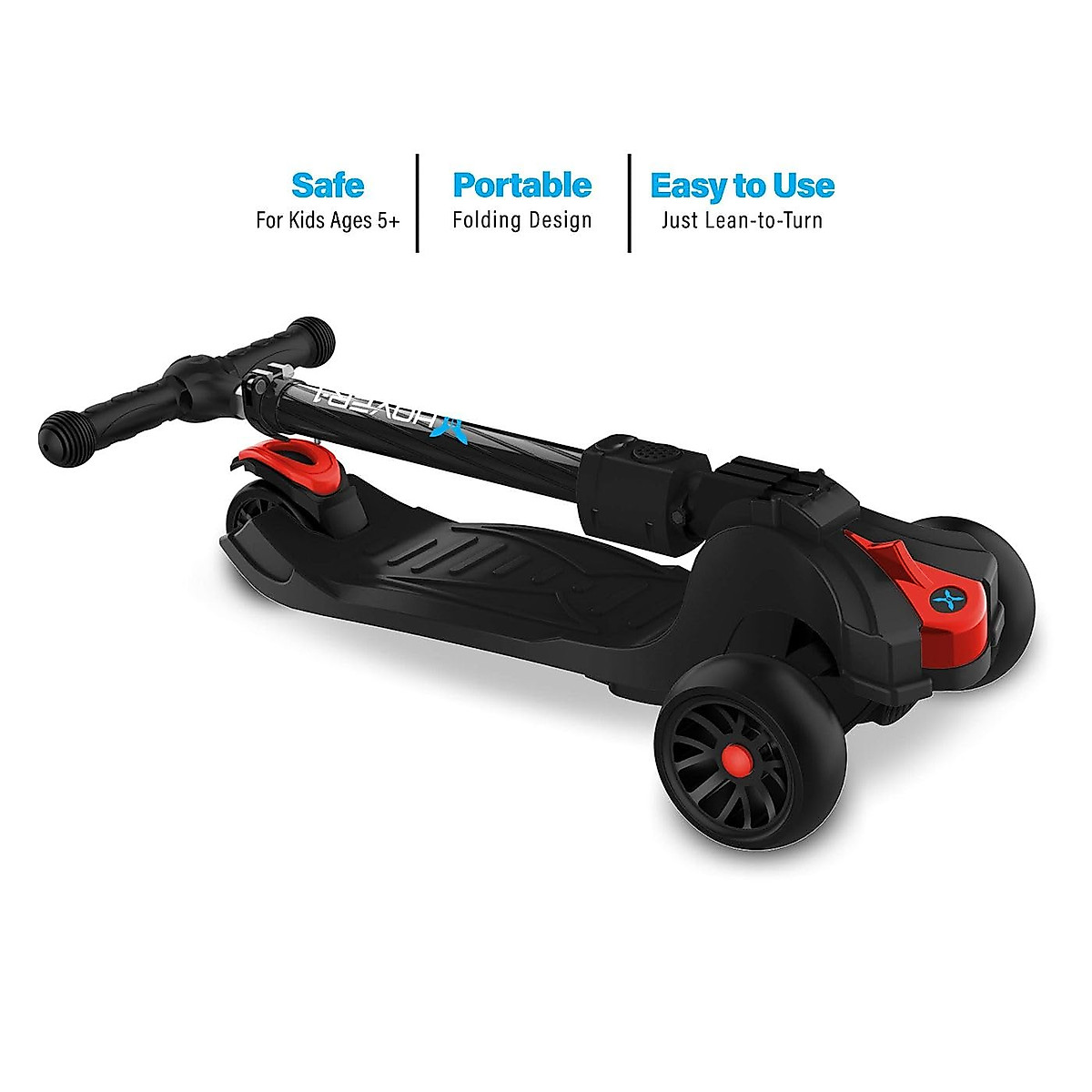 Hover-1 Ziggy Folding Kick Scooter for Kids (5+ Year Old) | Features Lean-to-Turn Axle, Solid PU Tires & Slim-Design, 110 LB Max Load Capacity, Safe, Black