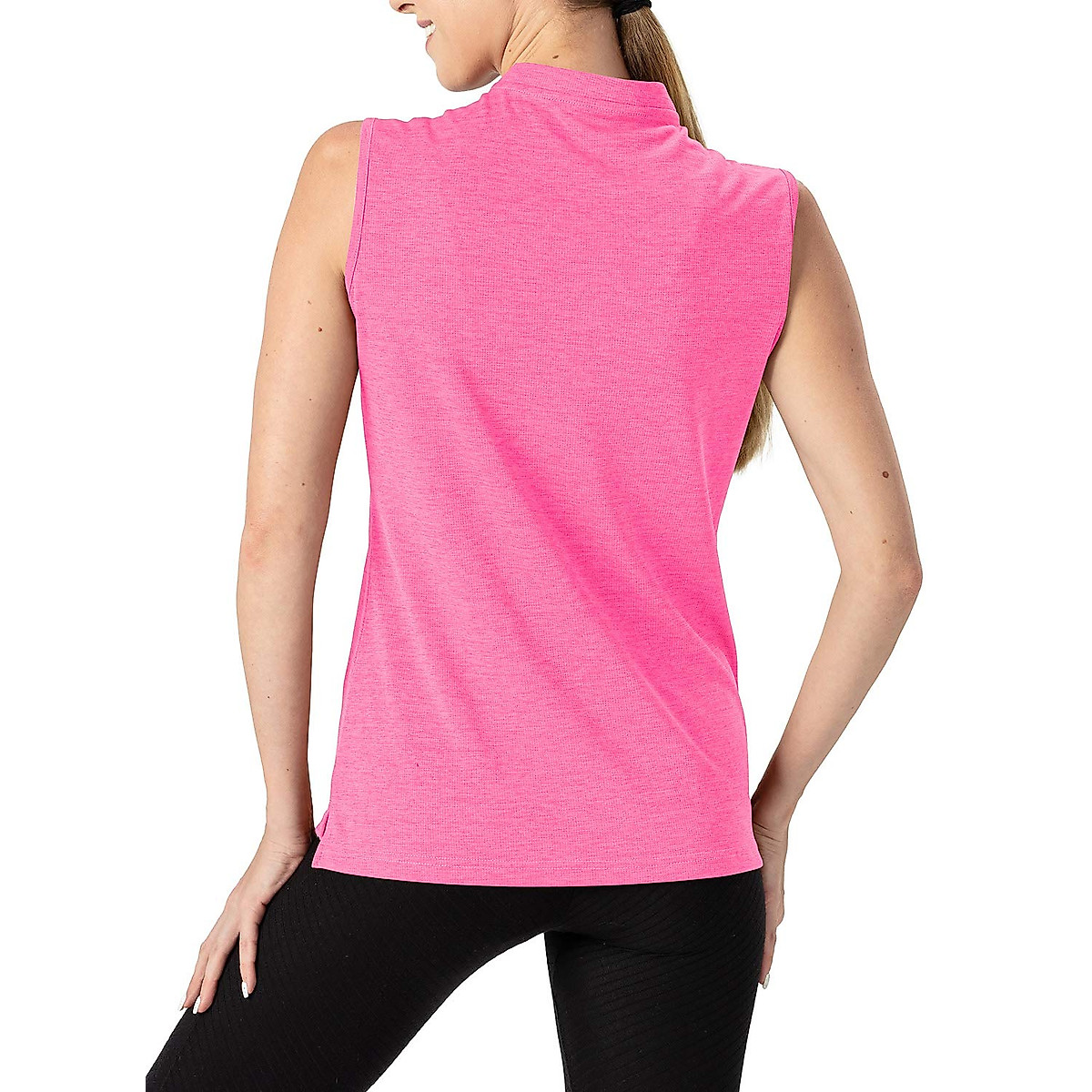 TBMPOY Women's UPF 50+ Golf Polo Shirts Sleeveless Zip Up Athletic Tank Tops Quick Dry Rose XL