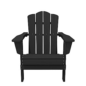 KINGYES Folding Adirondack Chair, HDPE All-Weather Folding Adirondack Chairs, Outdoor Patio Adirondack Chair for Deck Lawn fire Pit, Black