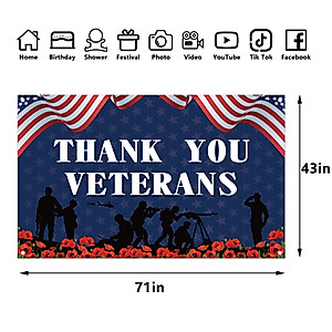 Veterans Day Backdrop Thank You Veterans Banner 4th of July Memorial Day Independence Day USA Patriotic Decorations and Supplies for Home Party