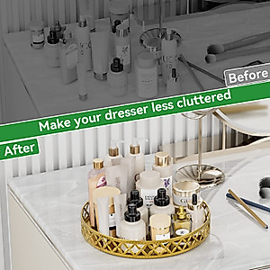 EKNITEY Bathroom Counter Vanity Tray - Perfume Makeup for Dresser Tops Gold Round Serving Candle Decorative Storage Home Decor 11'' Floral-gold