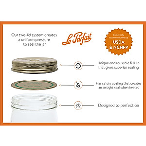 Le Parfait Familia Wiss Terrine Wide Mouth French Glass Jar w/Airtight 2-Piece System Gold Lids | Ideal for Food Storage, Canning, Meal Prep, Cake Jar & DIY Crafts | 24oz Pint/Half (Pack of 6) 750ml