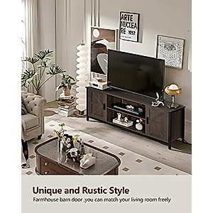 WEENFON Farmhouse TV Stand for 55 Inch TV, TV Console with Storage Barn Doors,Entertainment Center for Living Room, Bedroom, TV Stand with Stable Metal Frame, Dark Brown