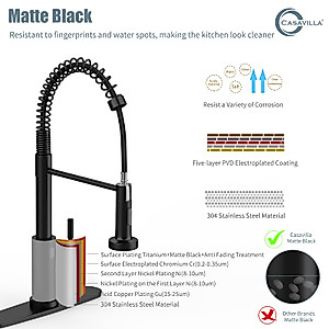 Casavilla Touchless Kitchen Faucet, Black, with Soap Dispenser and Deck Plate, Motion Sensor Smart Activated Single Handle Stainless Steel Sink Faucets, 18IN/48CM Tall