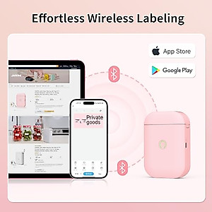 JADENS D11 Pro Portable Bluetooth Label Maker with Tape - Mini Label Printer for Storage, Barcode, Mailing, Office & Home Organizing - Sticker Maker with Multiple Templates, Pink