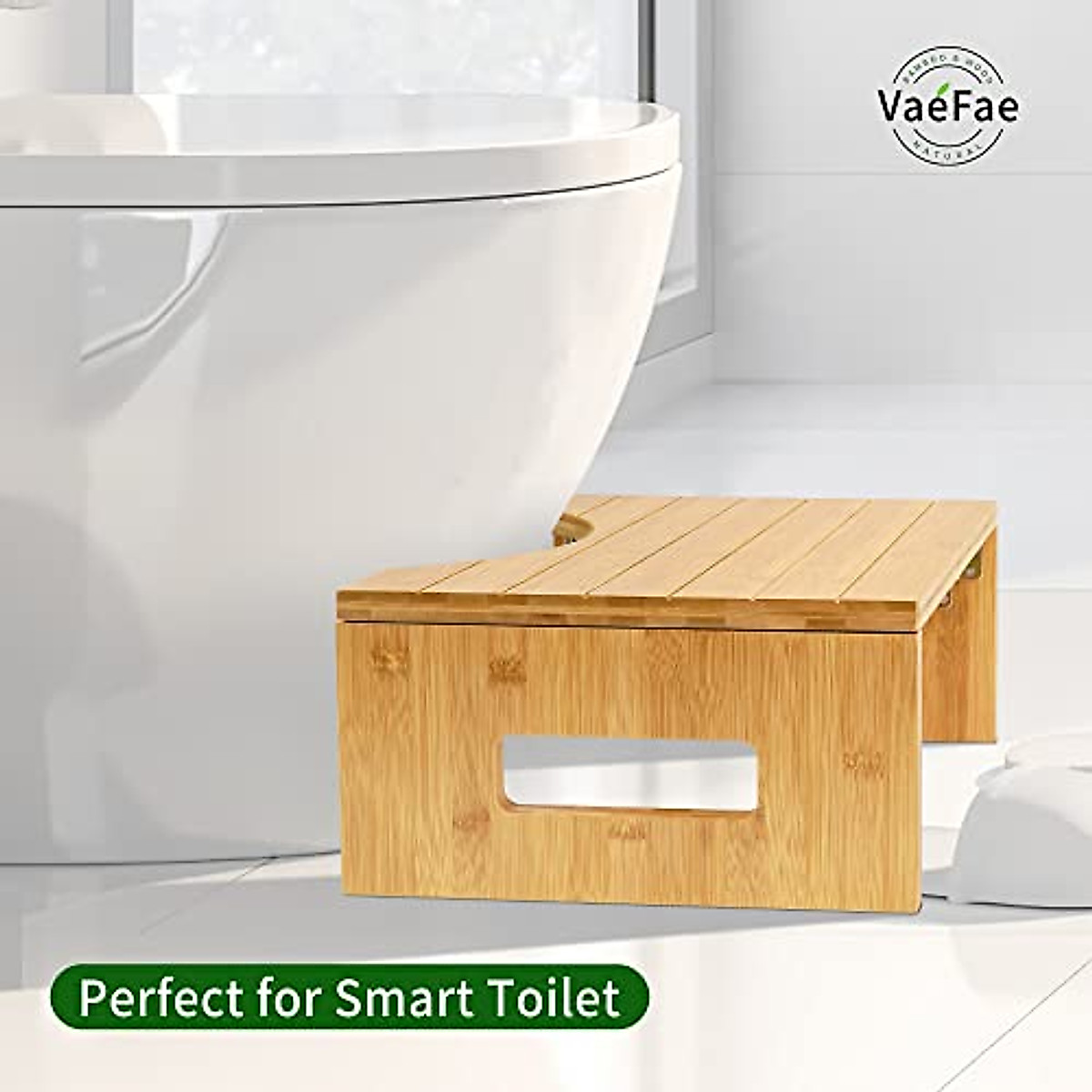 VaeFae Bamboo Toilet Stool, Foldable Potty Stool for Bathroom, Wooden Poop Stool for Adults, Portable and Non-Slip
