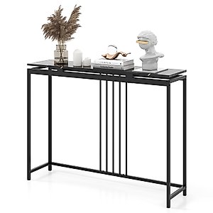 GOFLAME Narrow Console Table, 47” Sofa Tables Narrow Long with Faux Marble Tabletop & Metal Frame, Behind Couch Table, Entryway Table, Modern Foyer Tables for Entryway, Living Room, Black
