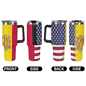 U.S.A Andorran Flag 40oz Water Bottle Double Wall Insulated Tumbler with Handle Leakproof Travel Mug Black-style