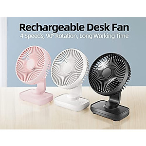 Viniper Portable Battery Fan, Rechargeable Desk Fan : 4 Speeds, 90° Rotation, Long Working Time, Portable USB Powered Personal Fan (Pink)