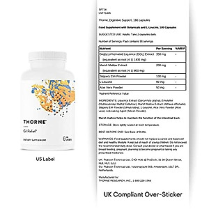 Thorne GI Relief - Digestion Supplement Supports Gut Health & Bloating Relief - Made with Marshmallow Root Extract & Digestive Enzymes - 180 Capsules - 90 Servings