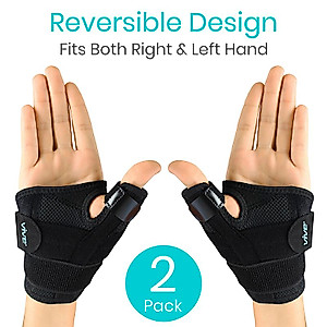 Vive Thumb & Wrist Brace for Right or Left Hand (2 Pack) - Spica Splint Brace for Carpal Tunnel, Tendonitis, & Arthritis in Hands or Fingers - Compression Support for Women Men - Stabilizer Relief