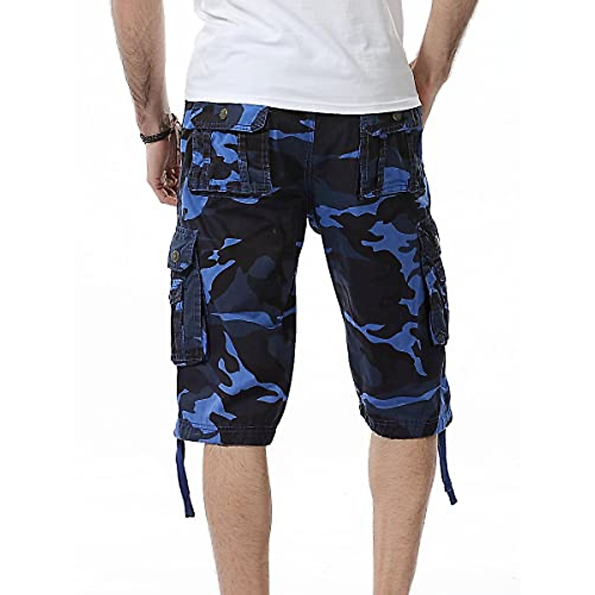IDEALSANXUN Cargo Shorts for Men Casual Summer Bermuda Hiking Cotton Tactical Military Work Camo Cargo Pants, Camo Blue, 36