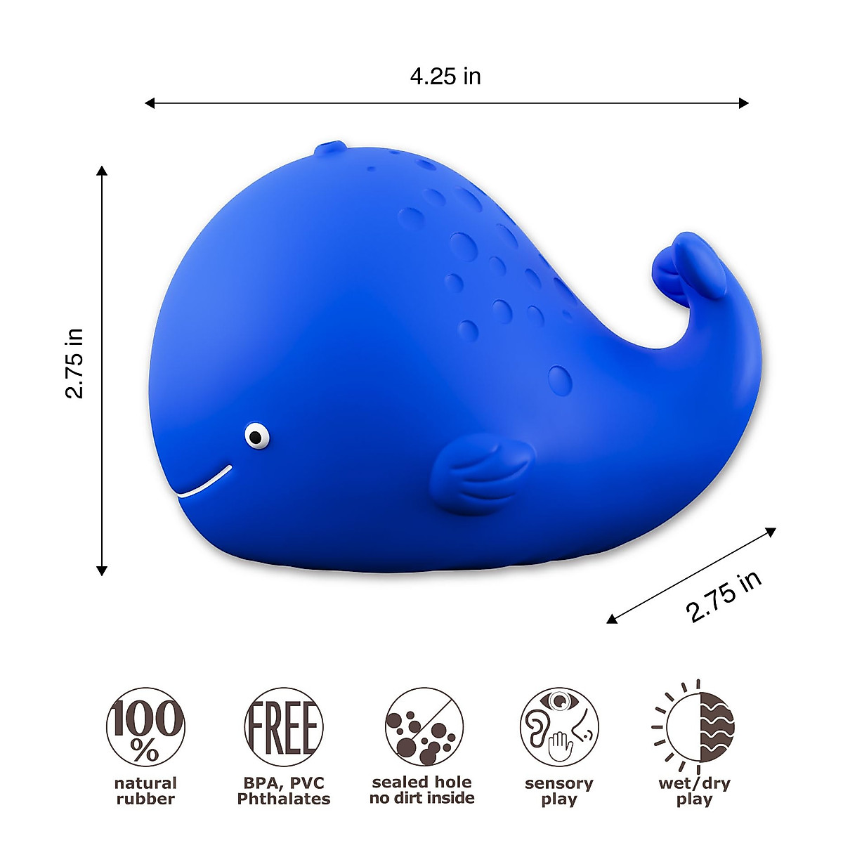 caaocho Pure Natural Rubber Bath Toy - Kala The Whale Baby Toy - Hole Free Bath Toys, BPA Free Bath Toys for Infants, Without Holes Sealed Natural Rubber Baby Toy