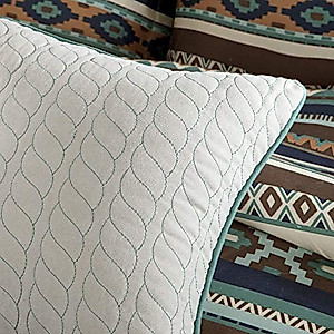 Madison Park Cozy Comforter Set - Rustic Southwestern Style, All Season Down Alternative Casual Bedding, Matching Shams, Decorative Pillows, Malone, Ikat Blue Queen(90"x90") 7 Piece